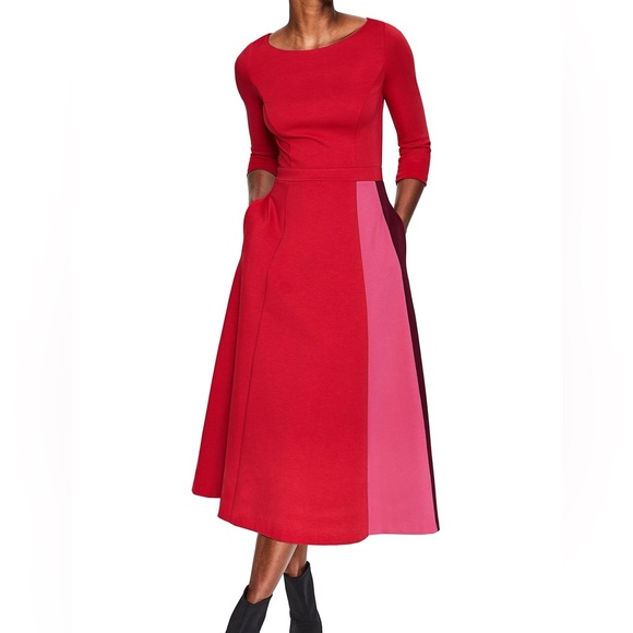Boden | Dresses | Boden Red Pink Purple Claudia Colorblock Ponte Midi ...